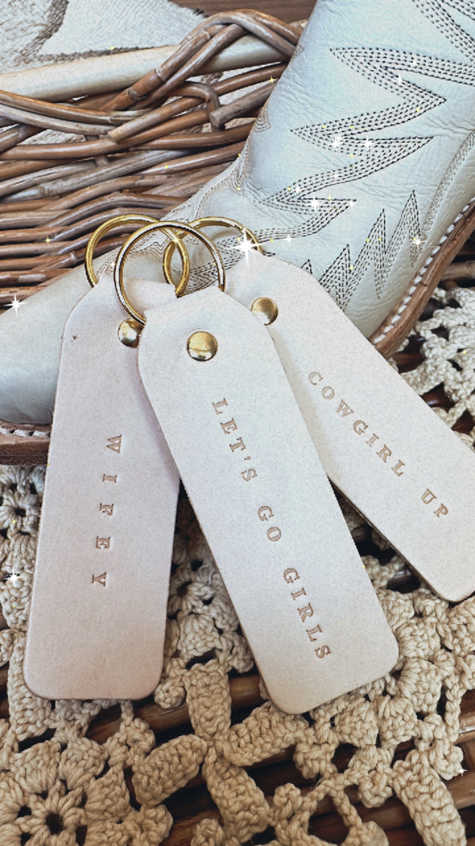 Leather Keychains w/Fun Sayings – Blush Out West